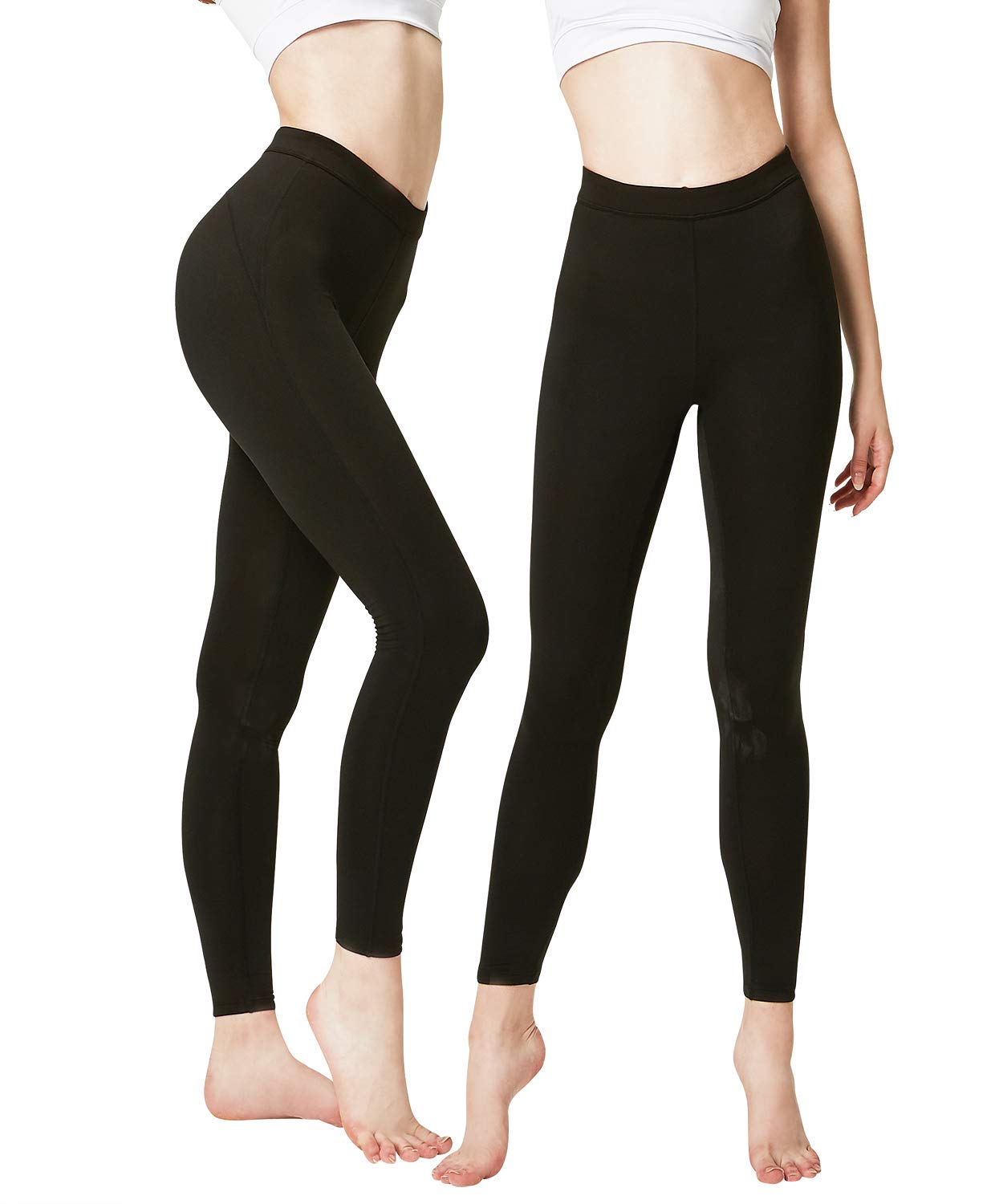 DEVOPS Women's 2 Pack Thermal Long Johns Underwear Leggings Pants (Large, Black/Black)