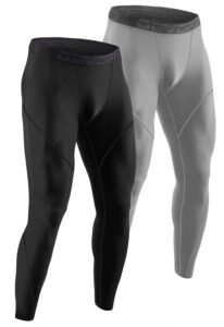 devops men's thermal compression pants, athletic leggings base layer bottoms (2 pack) (2x-large, black/light grey)