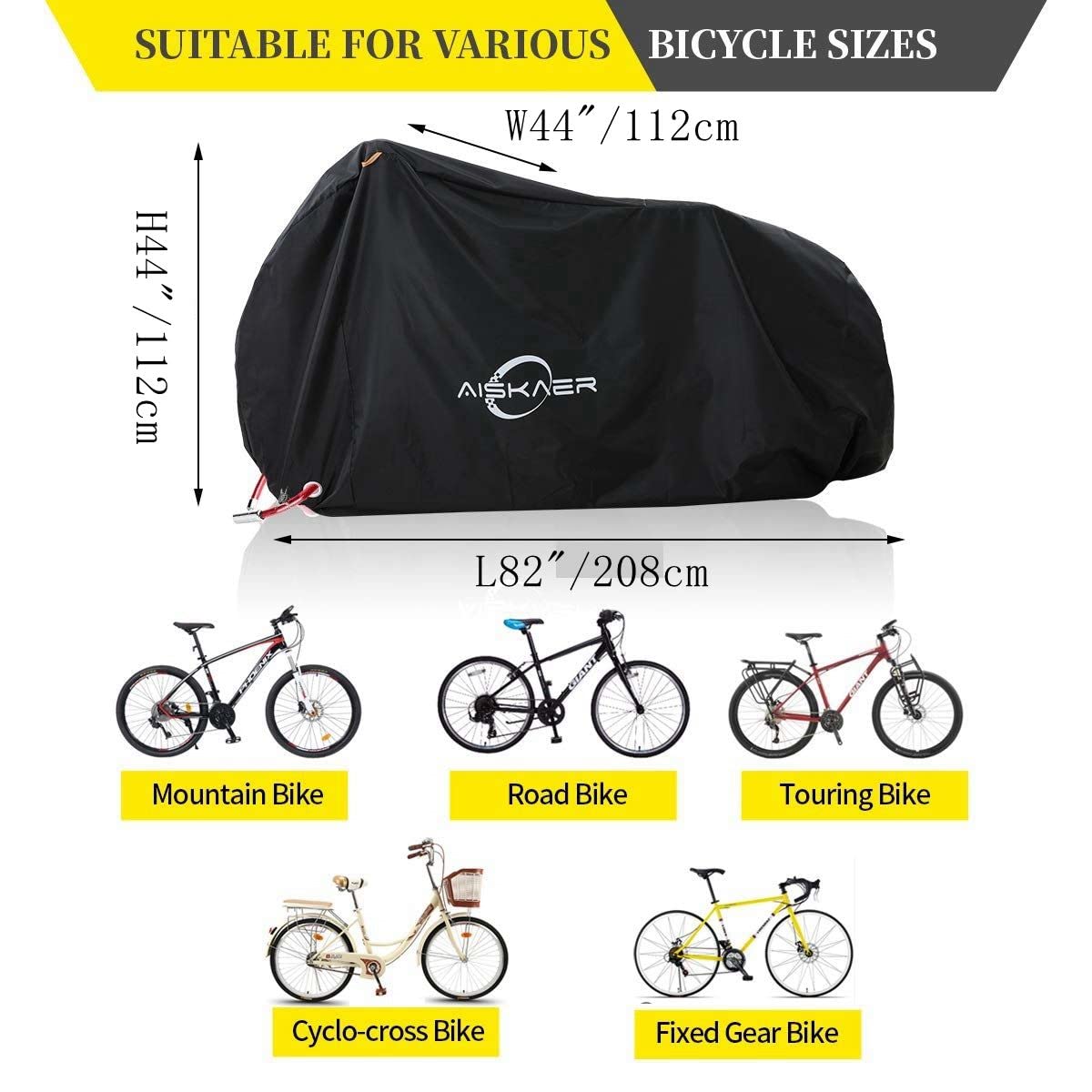 Aiskaer Bike Cover for 2 or 3 Bikes Outdoor Waterproof Bicycle Storage with Lock Hole for Mountain Road Electric Bike Heavy Duty Bikes,Bike Tarp Heavy Duty Ripstop Material 210D