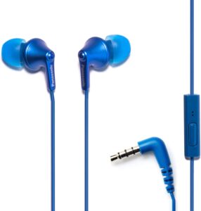 panasonic ergofit wired earbuds, in-ear headphones with microphone and call controller, ergonomic custom-fit earpieces (s/m/l), 3.5mm jack for phones- rp-tcm125-aa (metallic blue)