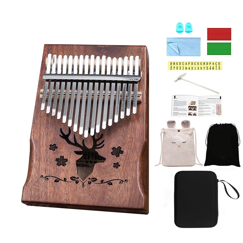 Kalimba 17 keys Thumb Piano Solid Finger Piano with Zippered Carry Bag Study Instruction Tuning Hammer Known as Mbira Wood Finger Piano