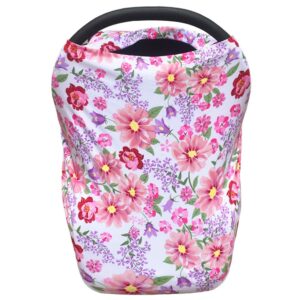 baby car seat canopy extra soft and stretchy purple and pink floral nursing cover