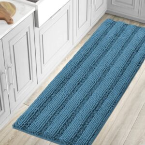 h.versailtex bathroom rugs bath mat runner rug non slip kitchen rug extra long bath rug runners oversized 59" x 20" absorbent washable dry fast plush area rug for bathroom/bedroom - turquoise blue