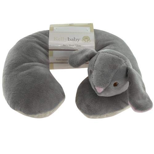 Kelly Baby Gray Bunny Baby Neck Pillow w/Cream Corduroy Trim & Band 10"