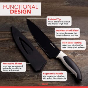 EatNeat 12 Piece Knife and Cutting Board Set: Premium Sleek Non-Stick Stainless Steel Chef Knife with Protective Sheaths & Sharpener - Cooking Gifts Idea - Ergonomic Sharp Knives for Kitchen