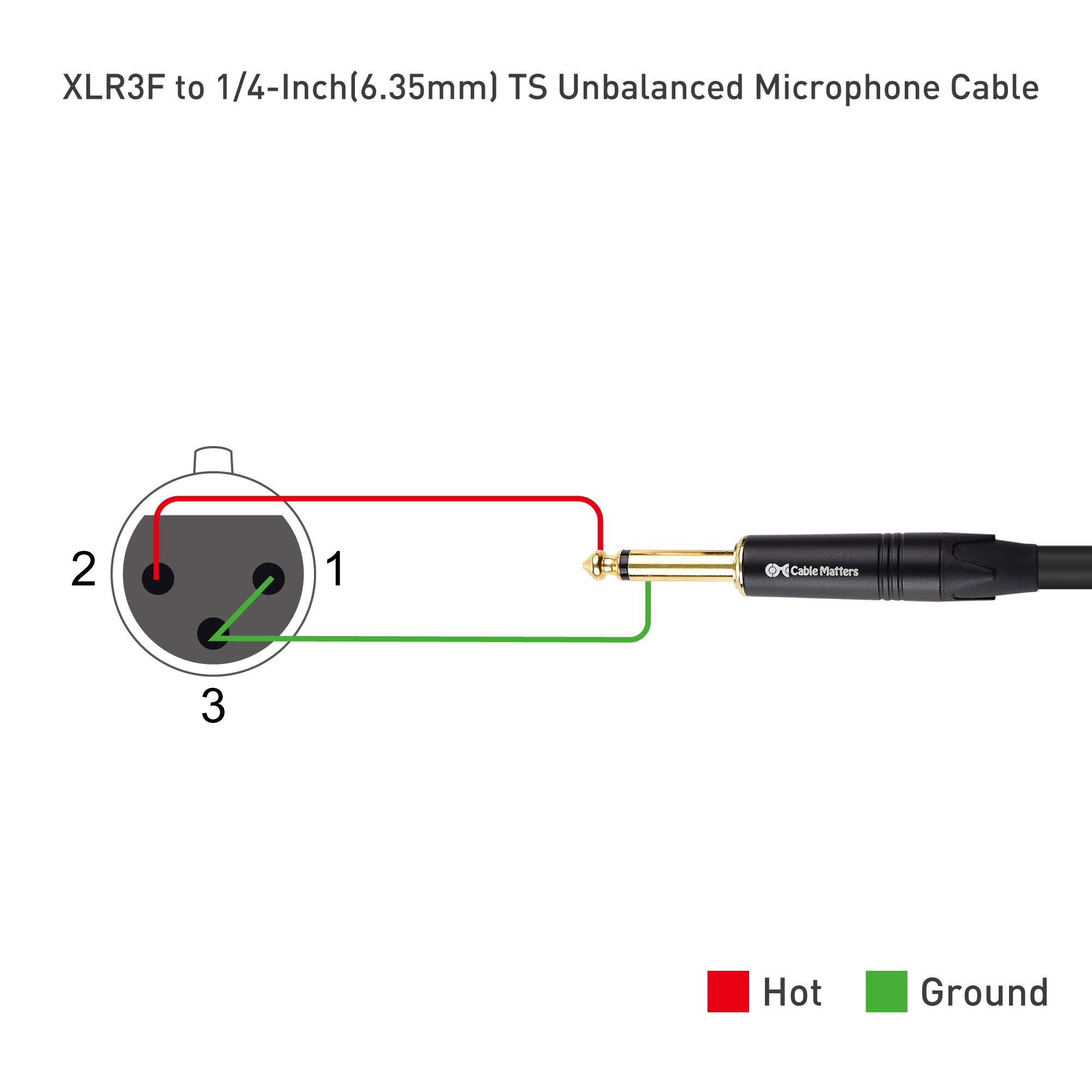 Cable Matters XLR to 1/4 TS Microphone Cable 6 ft, Unbalanced Female XLR to Male 1/4 (6.35mm) TS Cable