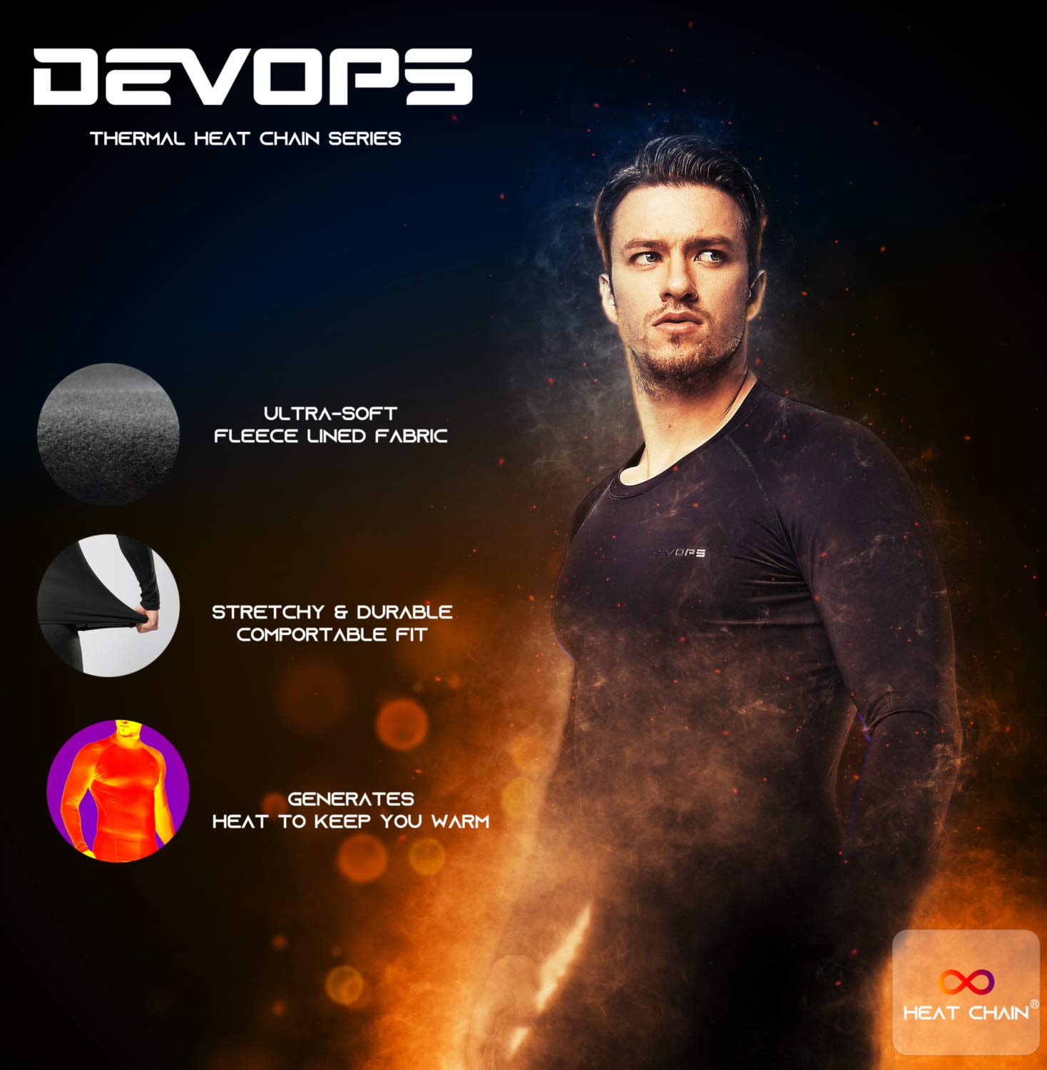 DEVOPS Men's Thermal Compression Pants, Athletic Leggings Base Layer Bottoms (2 Pack) (Large, Black/Black)