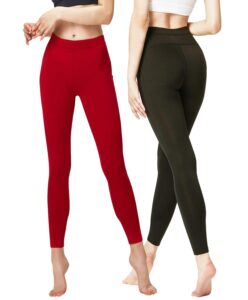 devops women's 2 pack thermal long johns underwear leggings pants (x-large, black/red)