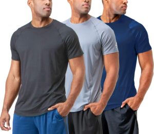 devops men's 3-pack quick dry short sleeve t-shirt sun protection running athletic workout active shirts (medium, charcoal/navy/steel)