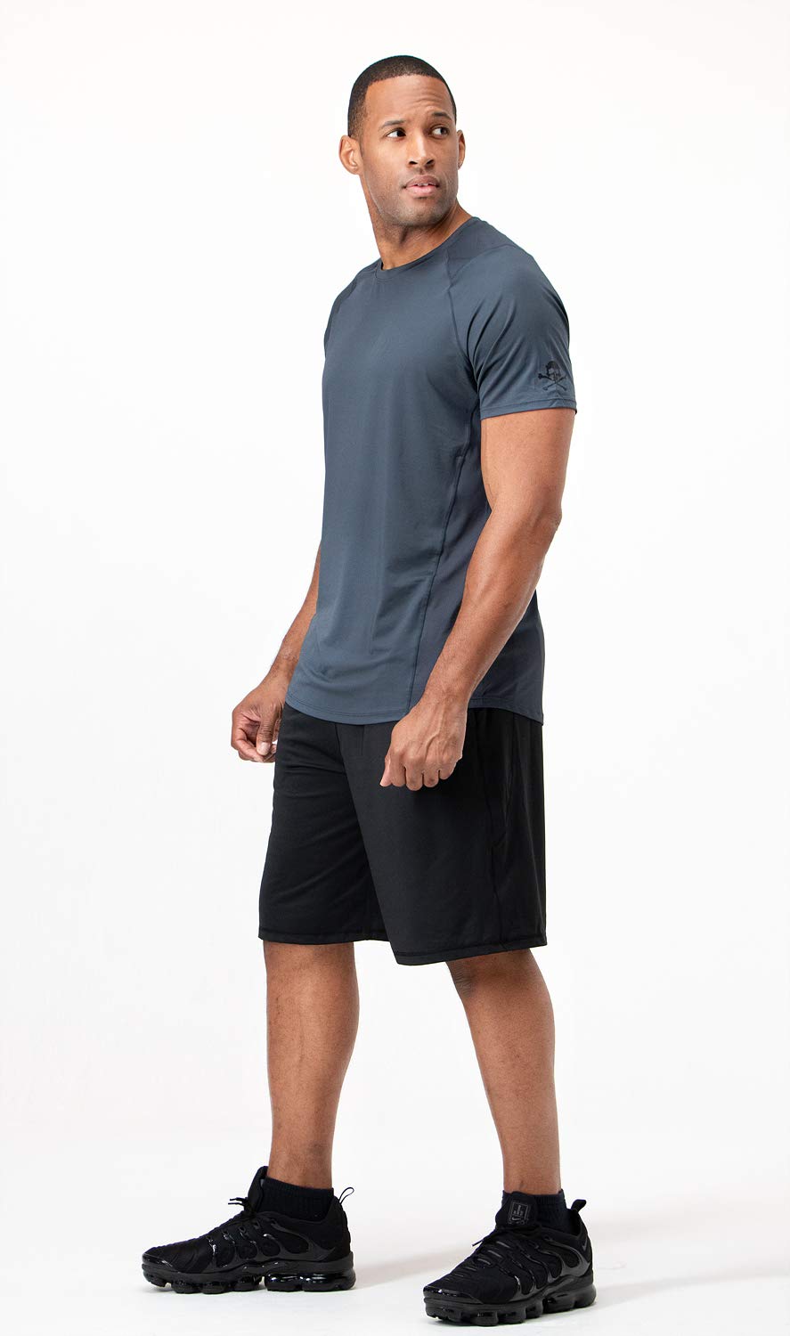 DEVOPS Men's 3-Pack Quick Dry Short Sleeve T-Shirt Sun Protection Running Athletic Workout Active Shirts (Medium, Charcoal/Navy/Steel)