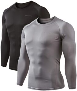 devops 2 pack men's thermal long sleeve compression shirts (large, black/light grey)