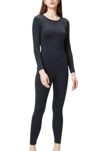 devops women's thermal underwear long johns top & bottom set (small, navy)