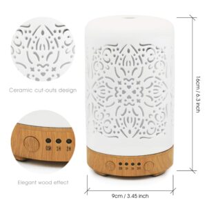 Earnest Living Essential Oil Diffuser White Ceramic Diffuser 100 ml Timers Night Lights and Auto Off Function Home Office Humidifier Ultrasonic Aromatherapy Diffusers for Essential Oils