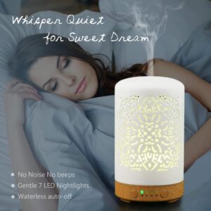 Earnest Living Essential Oil Diffuser White Ceramic Diffuser 100 ml Timers Night Lights and Auto Off Function Home Office Humidifier Ultrasonic Aromatherapy Diffusers for Essential Oils