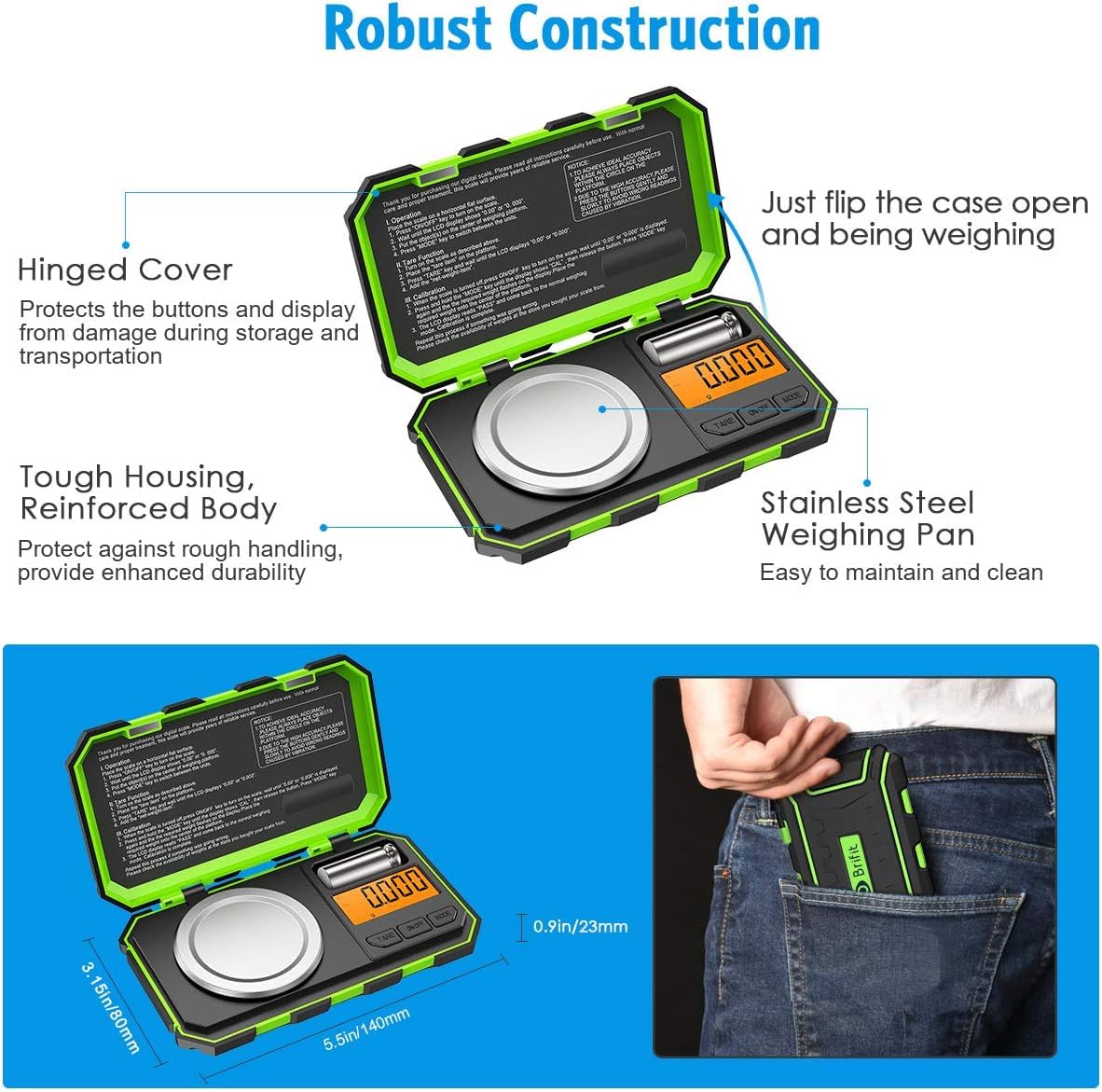 AMIR Professional Digital Mini Scale, 20g-0.001g Pocket Scale, Electronic Smart Scale with 20g Calibration Weight (Battery/Tweezers Included)