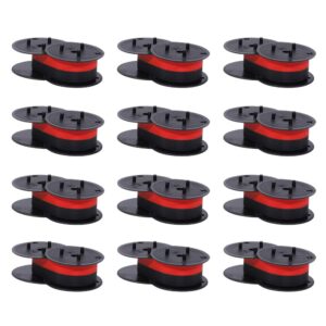 bigger replacement for porelon 11216 universal twin spool calculator ribbon for nukote br80c, sharp el-1197piii, dataproducts r3027, casio dr-210r, canon mp11dx mp25dv, black and red, 12 pack