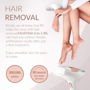 FAUSTINA 3-in-1 IPL (3 Lamps 1,500,000 Shots) Hair Removal, Skin Rejuvenation, and Acne Clearance Device - Completely Painless - Full Results After 3-7 Treatments - Free Pouch & Sunglasses.