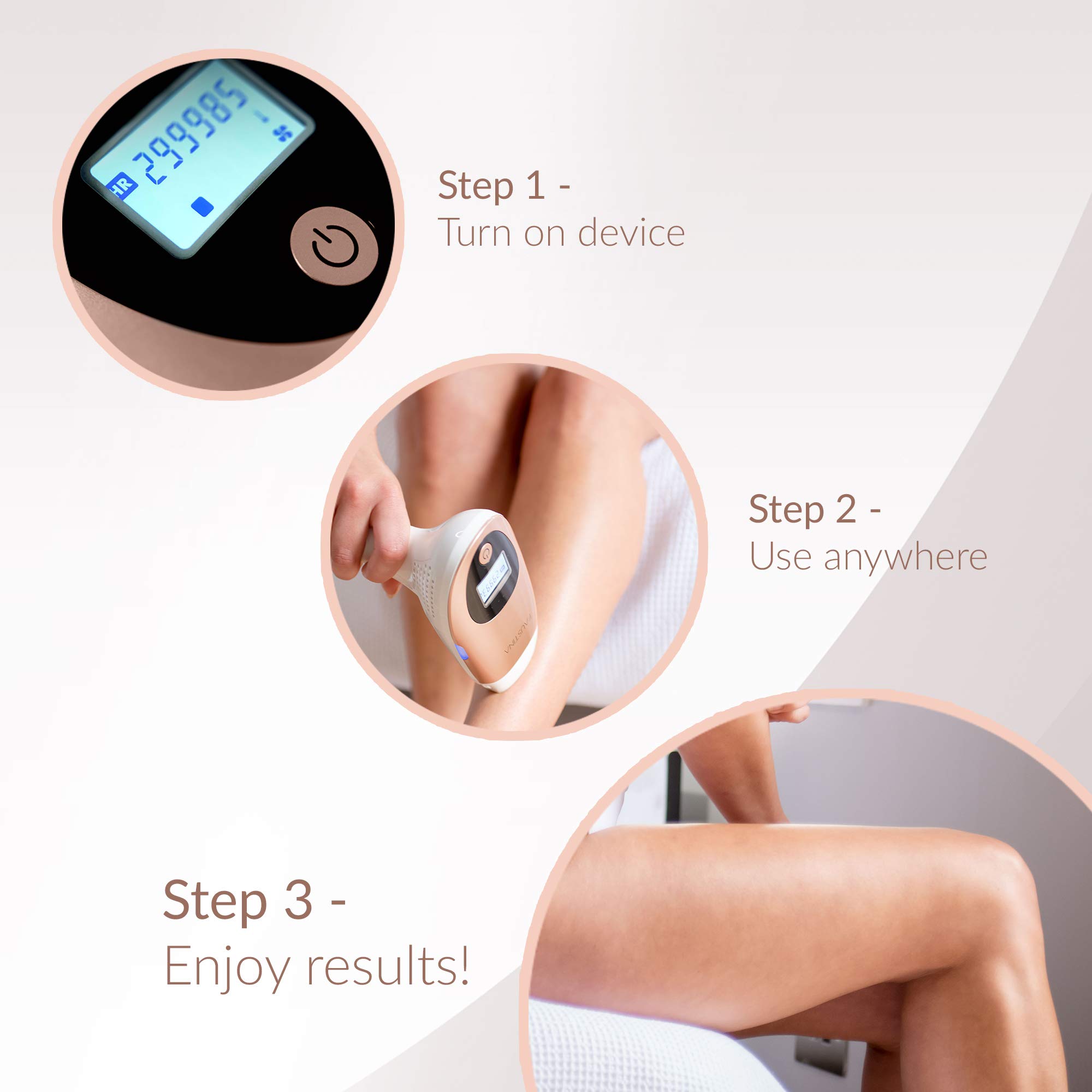 FAUSTINA 3-in-1 IPL (3 Lamps 1,500,000 Shots) Hair Removal, Skin Rejuvenation, and Acne Clearance Device - Completely Painless - Full Results After 3-7 Treatments - Free Pouch & Sunglasses.