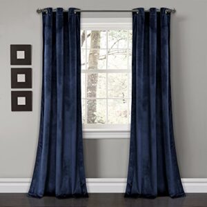 lush decor prima velvet curtains color block light filtering window set for living, dining, bedroom, 95 in l panel pair, navy