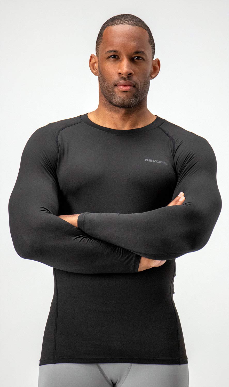 DEVOPS 2 Pack Men's Thermal Long Sleeve Compression Shirts (X-Large, Black/Red)