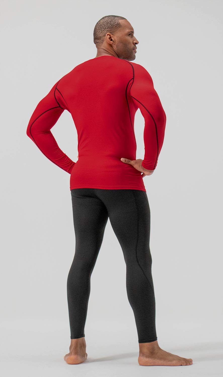 DEVOPS 2 Pack Men's Thermal Long Sleeve Compression Shirts (X-Large, Black/Red)