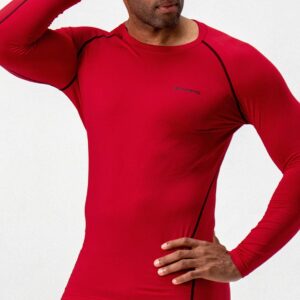 DEVOPS 2 Pack Men's Thermal Long Sleeve Compression Shirts (X-Large, Black/Red)