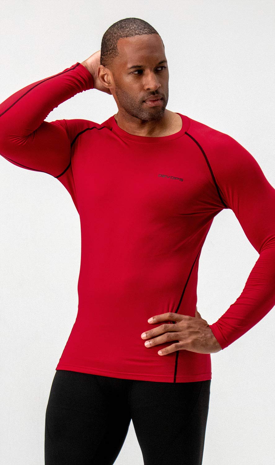 DEVOPS 2 Pack Men's Thermal Long Sleeve Compression Shirts (X-Large, Black/Red)