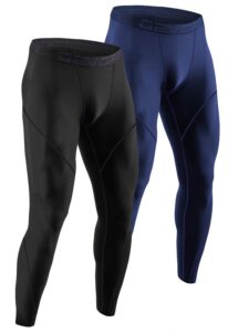 devops men's thermal compression pants, athletic leggings base layer bottoms (2 pack) (small, black/navy)