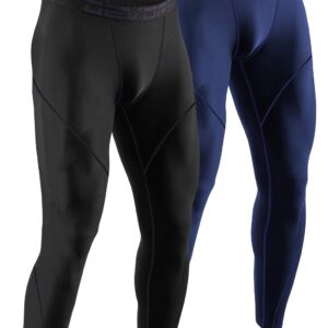 DEVOPS Men's Thermal Compression Pants, Athletic Leggings Base Layer Bottoms (2 Pack) (Small, Black/Navy)