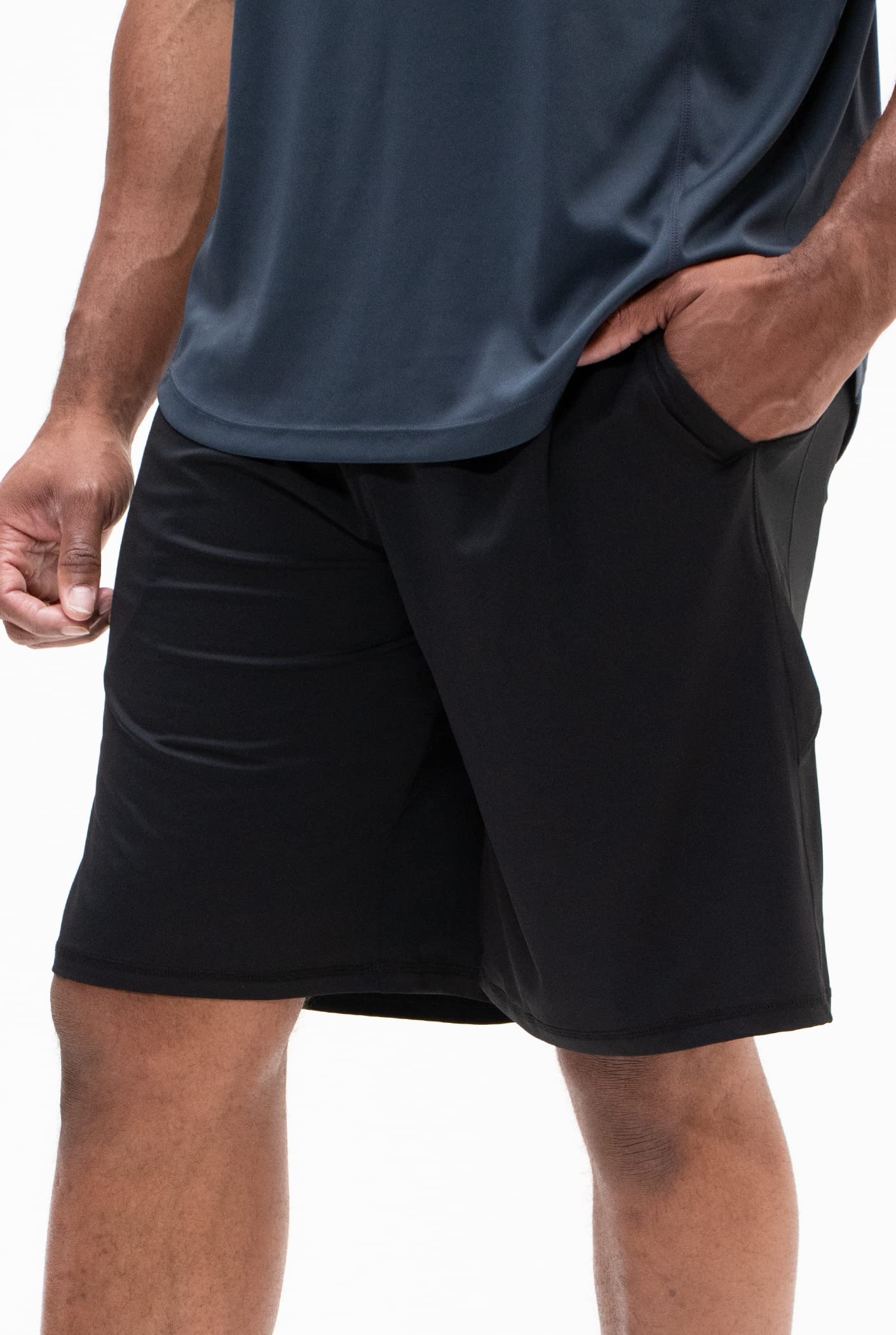 DEVOPS Men's 2-Pack Loose-Fit 10" Workout Gym Shorts with Pockets (Large, Black/Camo Gray)