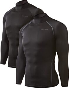 devops 2 pack men's thermal turtle mock neck shirts, compression long sleeve tops (large, black/black)