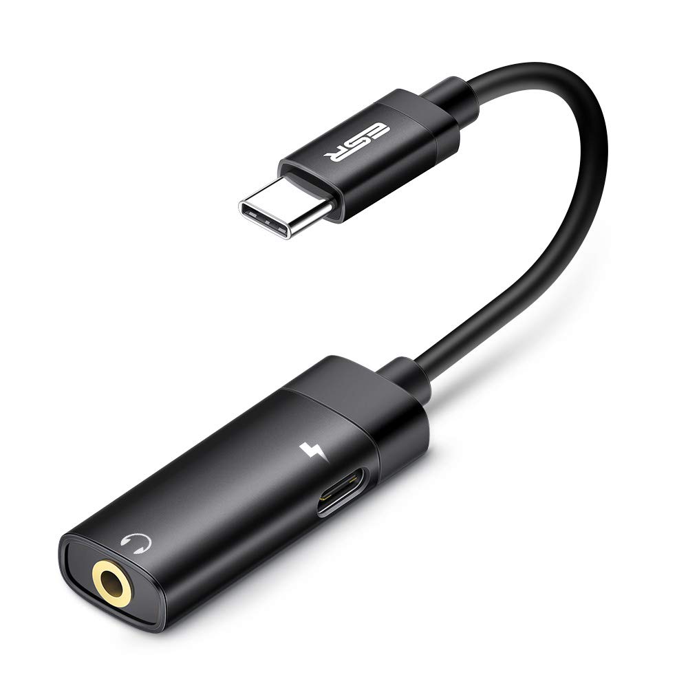 ESR USB-C PD Headphone Jack Adapter, 2-in-1 USB-C to 3.5 mm Audio Adapter with Fast Charging for Aux, Stereo, Earphones, Compatible with Galaxy S22/S21/S20, iPad Air 5/4, iPad Pro 2021/2020, Black