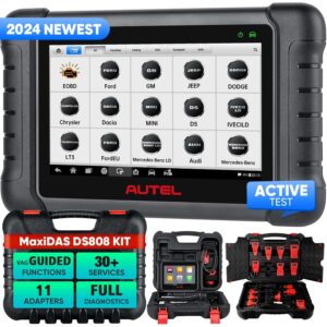 autel maxidas ds808 kit: 2024 classic full system bidirectional & functional tests scan tool, w/ $200-valued adaptors, upgrade of ds708 ecu coding as maxisys ms906 31+ service support autoauth mv108s