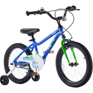 royalbaby summer kids bike 18 inch boys bicycle with training wheel dual handbrakes ages 5-9 years, 18" blue