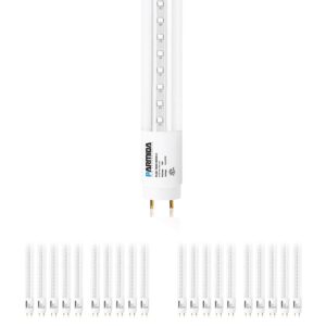 parmida 20-pack 4ft led t8 ballast bypass type b light tube, 18w, ul-listed for single-ended & dual-ended connection, 2200lm, clear lens, t8 t10 t12, ul, fcc - 4000k