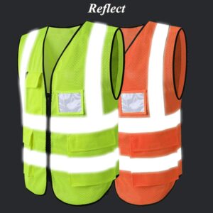 HYCOPROT High Visibility Mesh Safety Reflective Vest with Pockets and Zipper, Meets ANSI/ISEA Standards