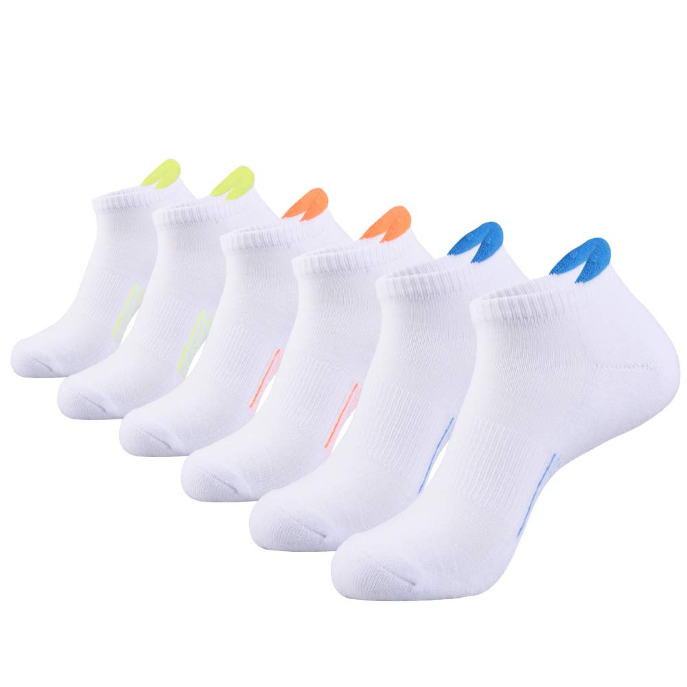 JOYNÉE Mens Ankle Low Cut Athletic Tab Socks for Men Sports Comfort Cushion Sock 6 Pack,White,Sock Size 10-13