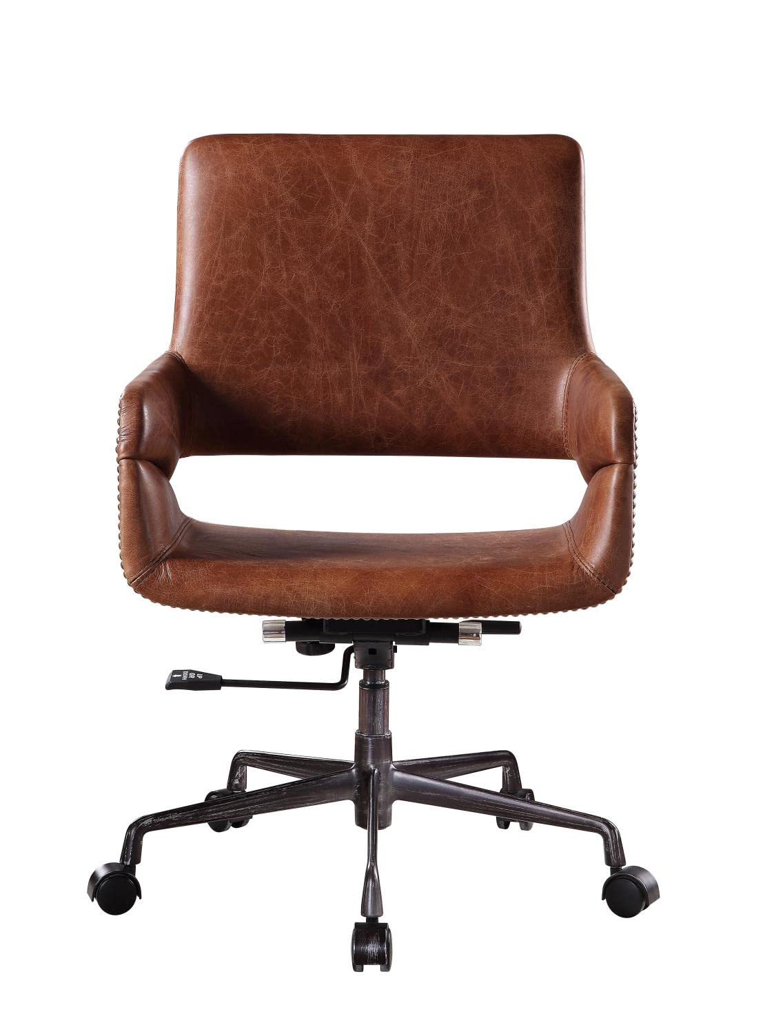 Acme Kamau Leather Upholstered Swivel Office Chair in Vintage Cocoa