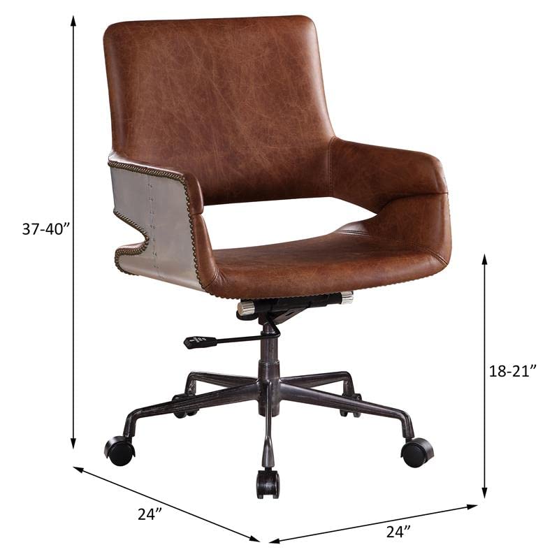 Acme Kamau Leather Upholstered Swivel Office Chair in Vintage Cocoa