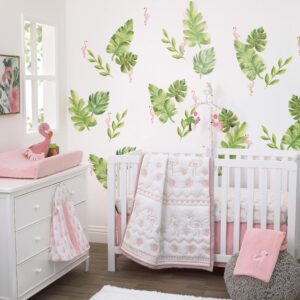 Nojo Tropical Flamingo Nursery Crib Musical Mobile With Plush Pink Flamingos, Flowers, Palm Tree & Pineapple, Pink, White, Green