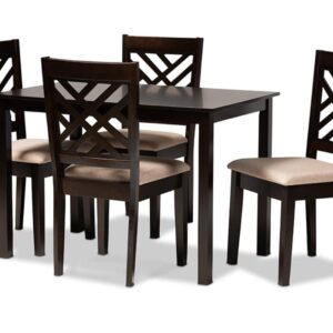 Baxton Studio Caron Modern and Contemporary Sand Fabric Upholstered Espresso Brown Finished Wood 5-Piece Dining Set