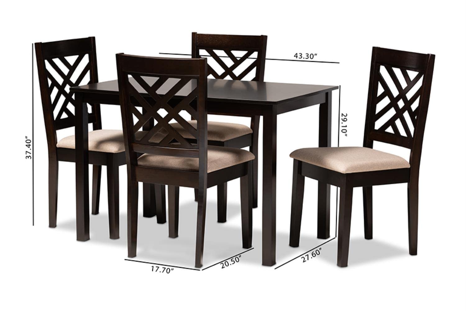 Baxton Studio Caron Modern and Contemporary Sand Fabric Upholstered Espresso Brown Finished Wood 5-Piece Dining Set