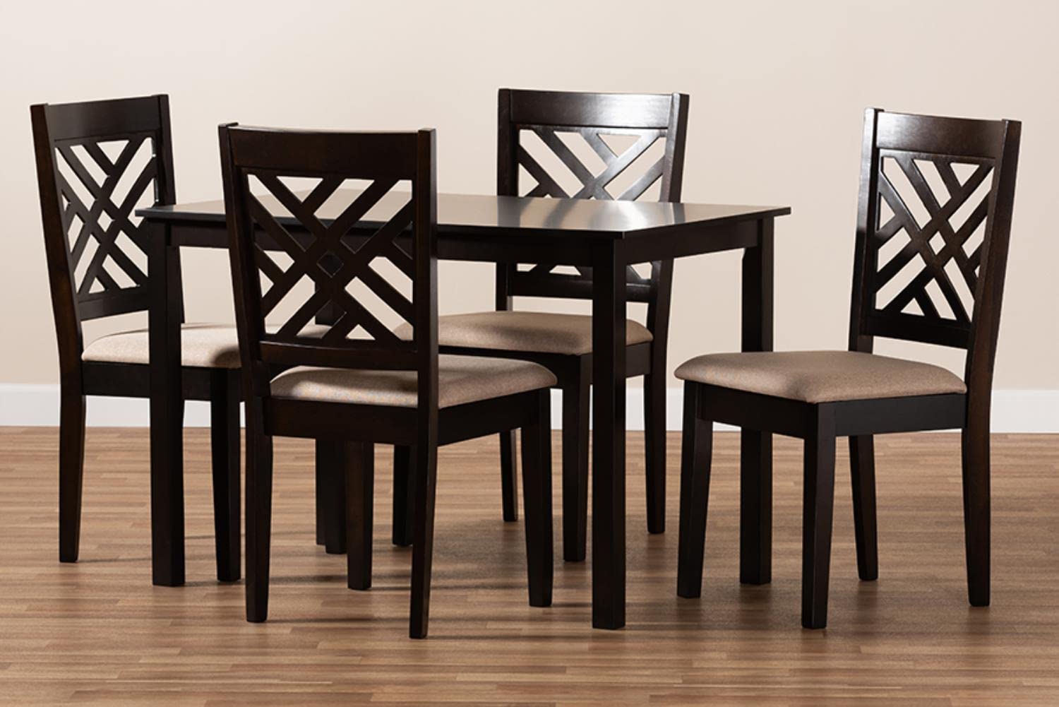 Baxton Studio Caron Modern and Contemporary Sand Fabric Upholstered Espresso Brown Finished Wood 5-Piece Dining Set