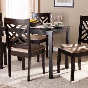 Baxton Studio Caron Modern and Contemporary Sand Fabric Upholstered Espresso Brown Finished Wood 5-Piece Dining Set