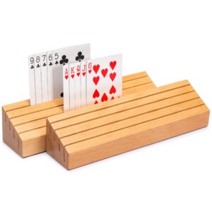 yellow mountain imports extra-wide solid beechwood playing card holders - set of 2