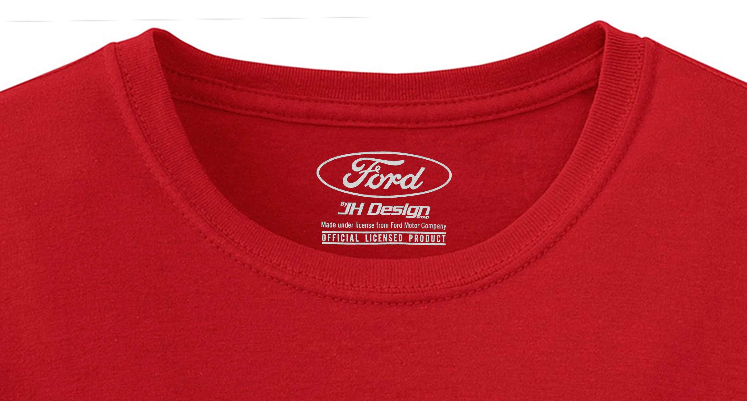 JH DESIGN GROUP Women's Ford Mustang Classic Emblem T-Shirt in Black Red or Heather-Gray (Large, Red)