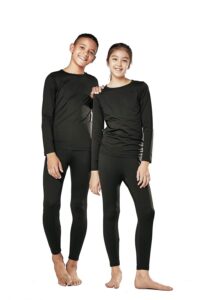 devops boys and girls thermal underwear long johns set with fleece lined (medium, black)