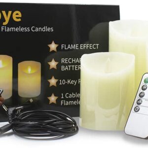 Autbye Rechargeable Flameless Candles, LED Flickering Candles Tealights Pillar Candles Sets with Adjustable Brightness and Timing Remote, 4in 5in 6in Pack of 3