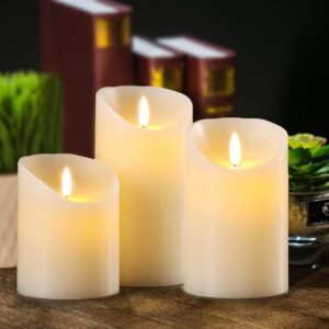 Autbye Rechargeable Flameless Candles, LED Flickering Candles Tealights Pillar Candles Sets with Adjustable Brightness and Timing Remote, 4in 5in 6in Pack of 3