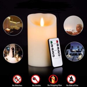 Autbye Rechargeable Flameless Candles, LED Flickering Candles Tealights Pillar Candles Sets with Adjustable Brightness and Timing Remote, 4in 5in 6in Pack of 3